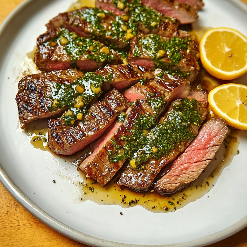Pan-Seared Flank Steak with Herb Sauce – thequickdelights